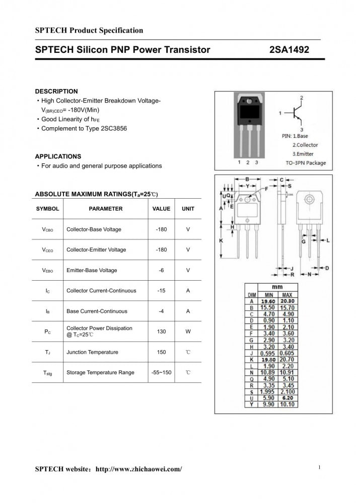 2SA1492 datasheet page 1
