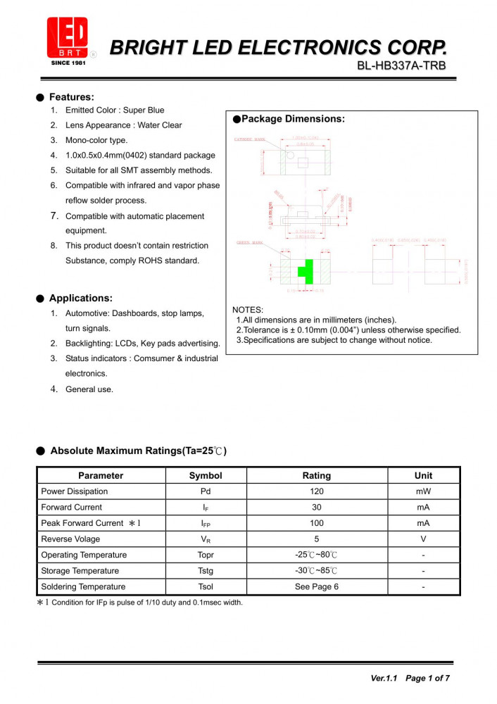 BL-HB337A-TRB datasheet page 1