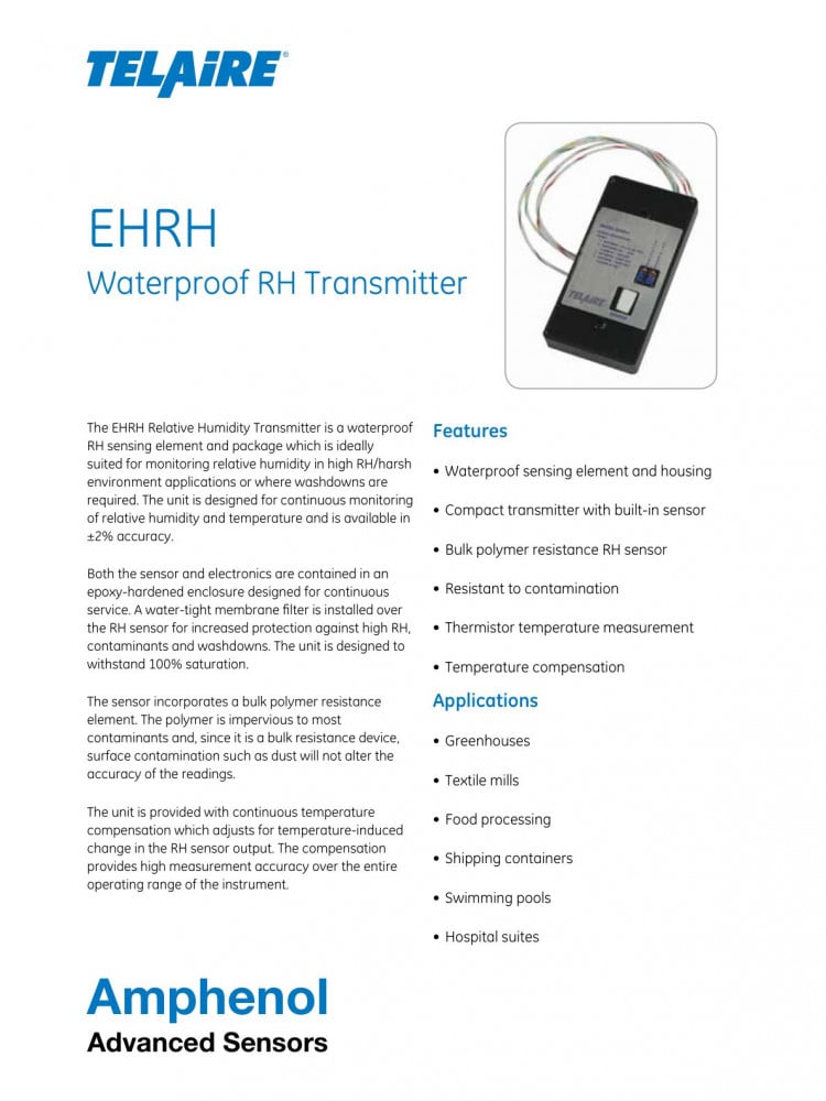Amphenol EHRH waterproof RH transmitter datasheet page 1