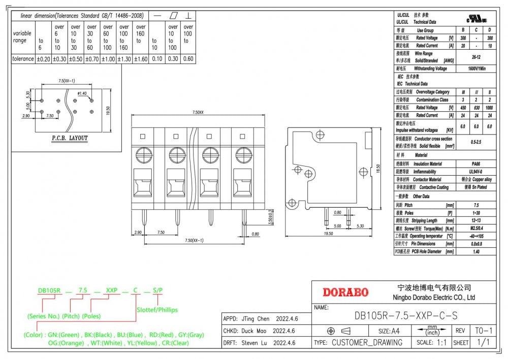 DORABO DB105R series customer drawing and PCB layout