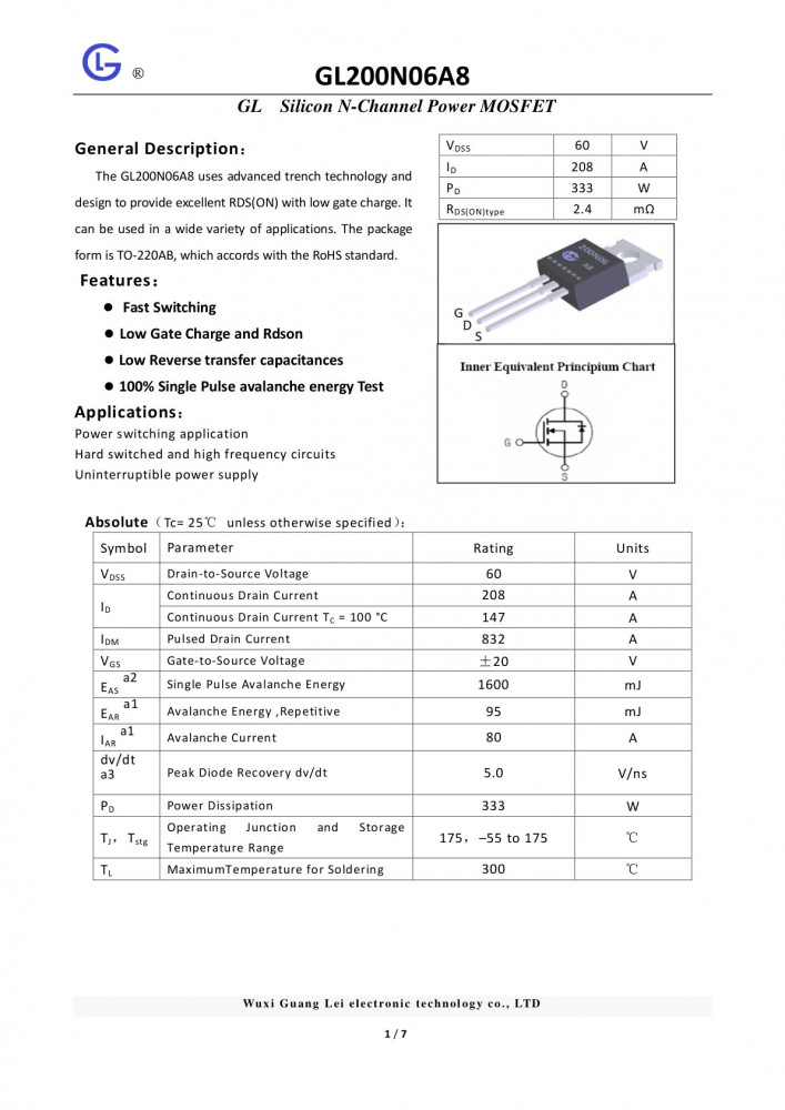 GL200N06A8 datasheet page 1