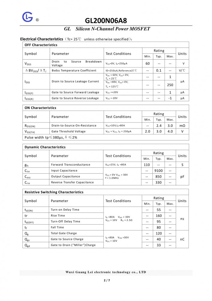 GL200N06A8 datasheet page 2