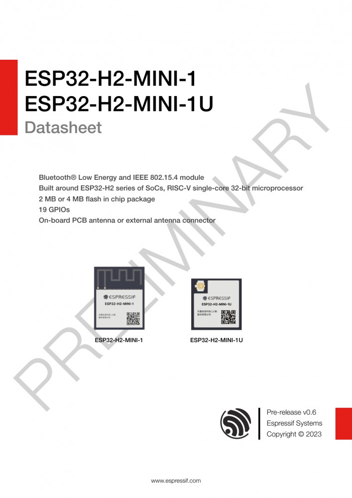 ESP32-H2-MINI-1-H2 datasheet page 1