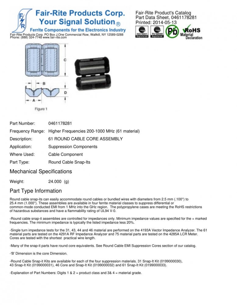 Fair-Rite 0461178281 technical document page 1