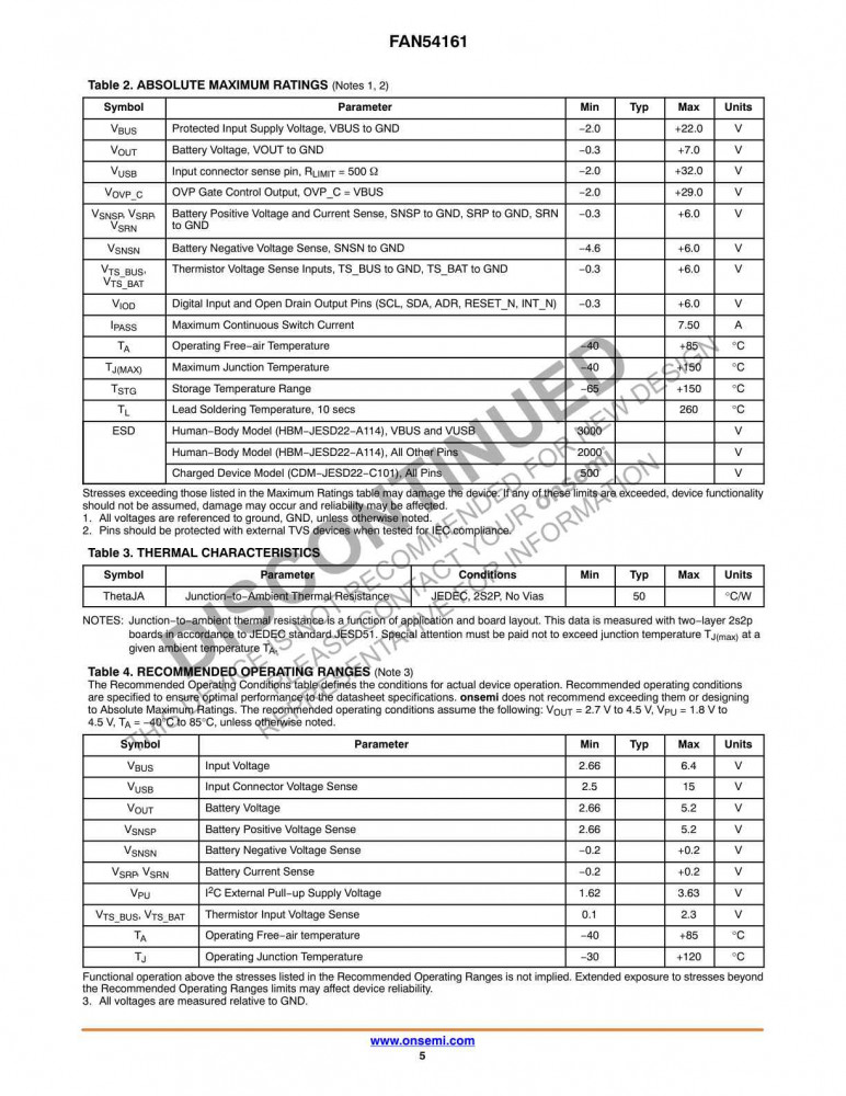 FAN54161 datasheet preview, page 5
