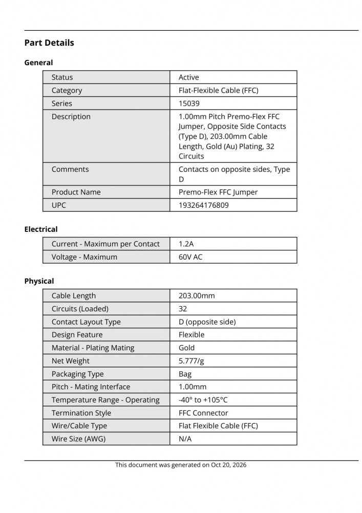 Molex 1.00 mm pitch FFC family specification, page 2