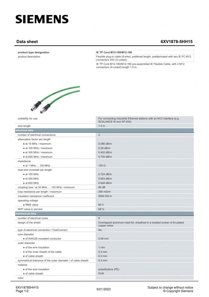 SIEMENS 6XV18785HH15 technical document page 1
