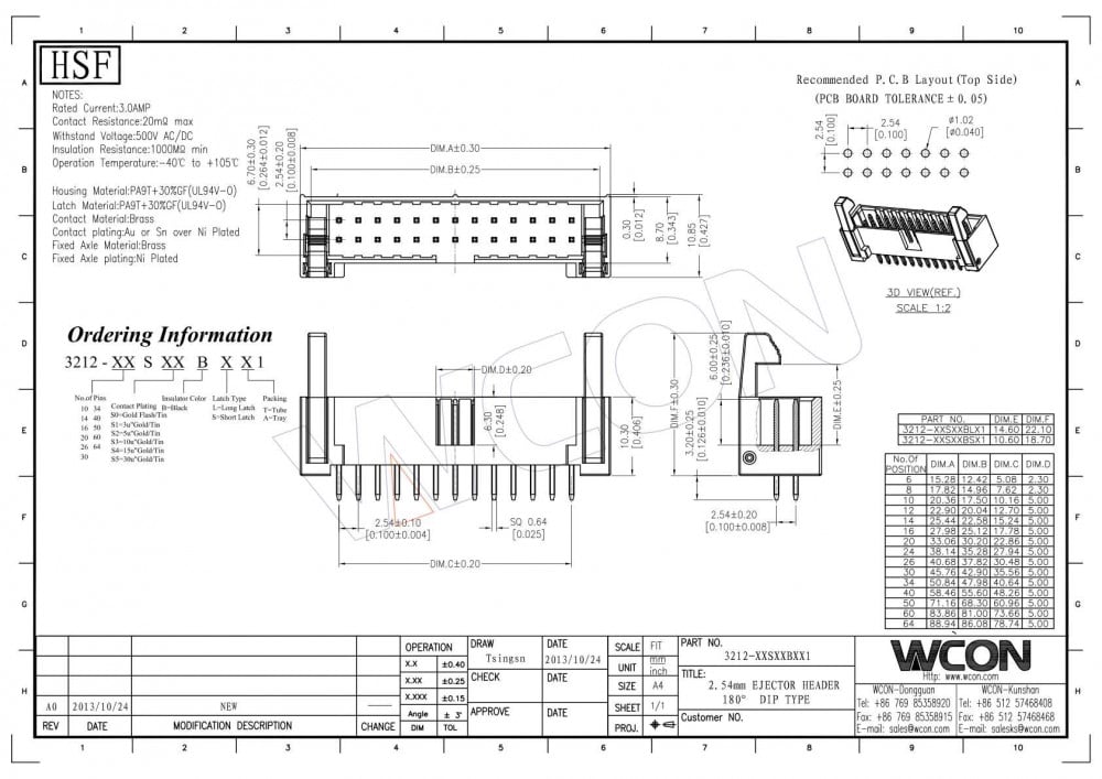 Wcon 3212 series technical drawing