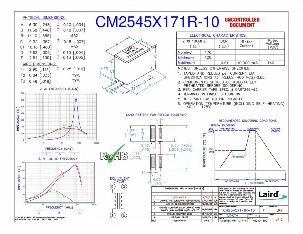 Laird CM2545X171R-10 technical drawing and specification document