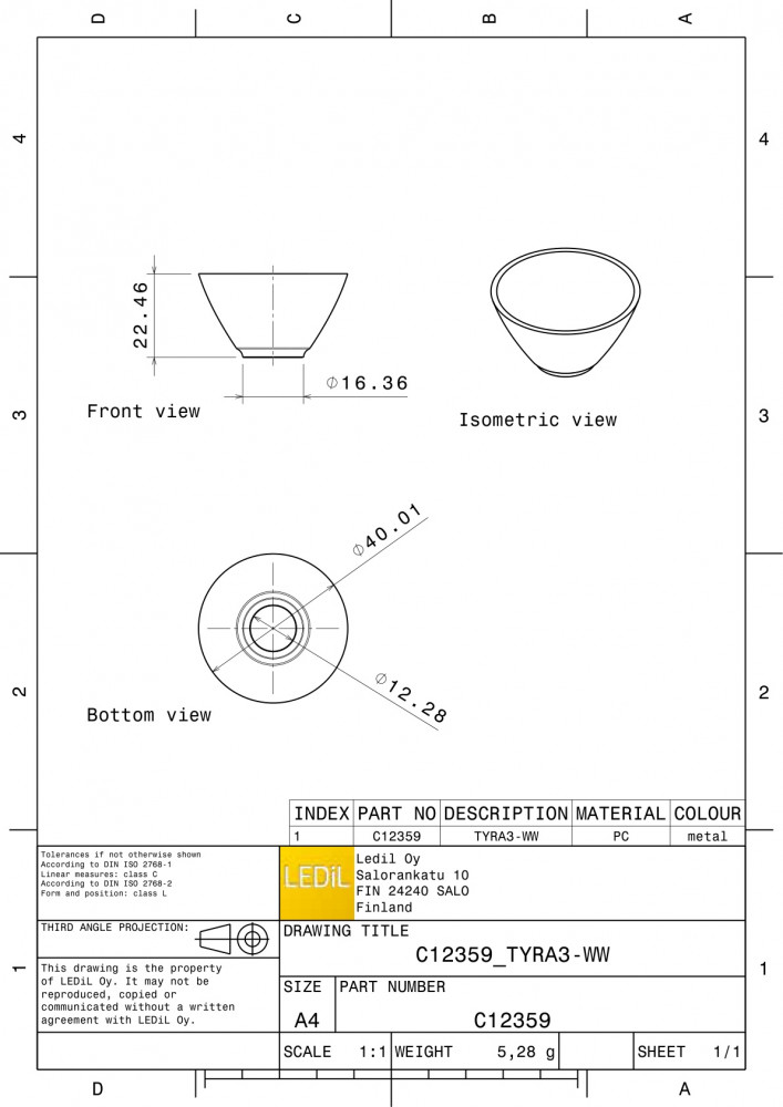 Ledil TYRA3-WW C12359 product drawing