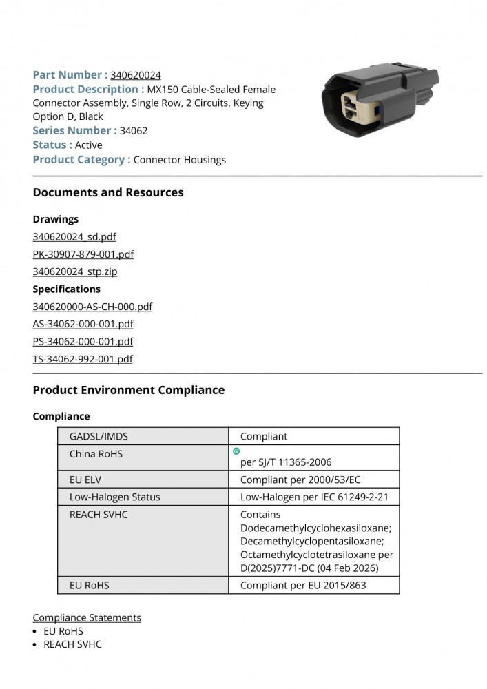 MOLEX 340620024 technical document preview, page 1