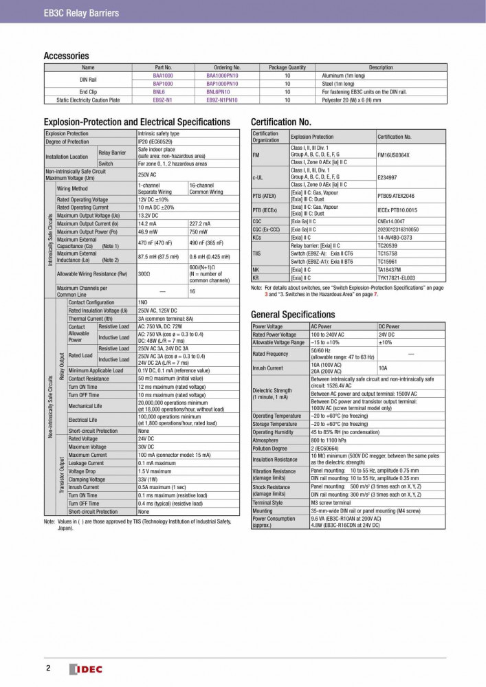 IDEC EB3C relay barrier documentation page 2