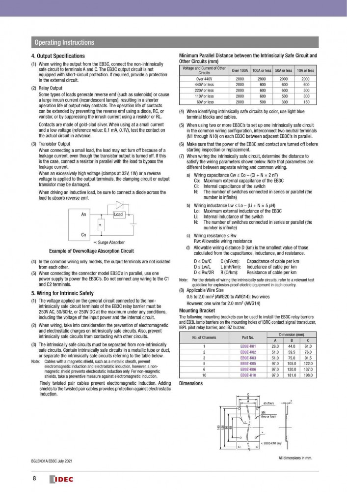 IDEC EB3C relay barrier documentation page 8