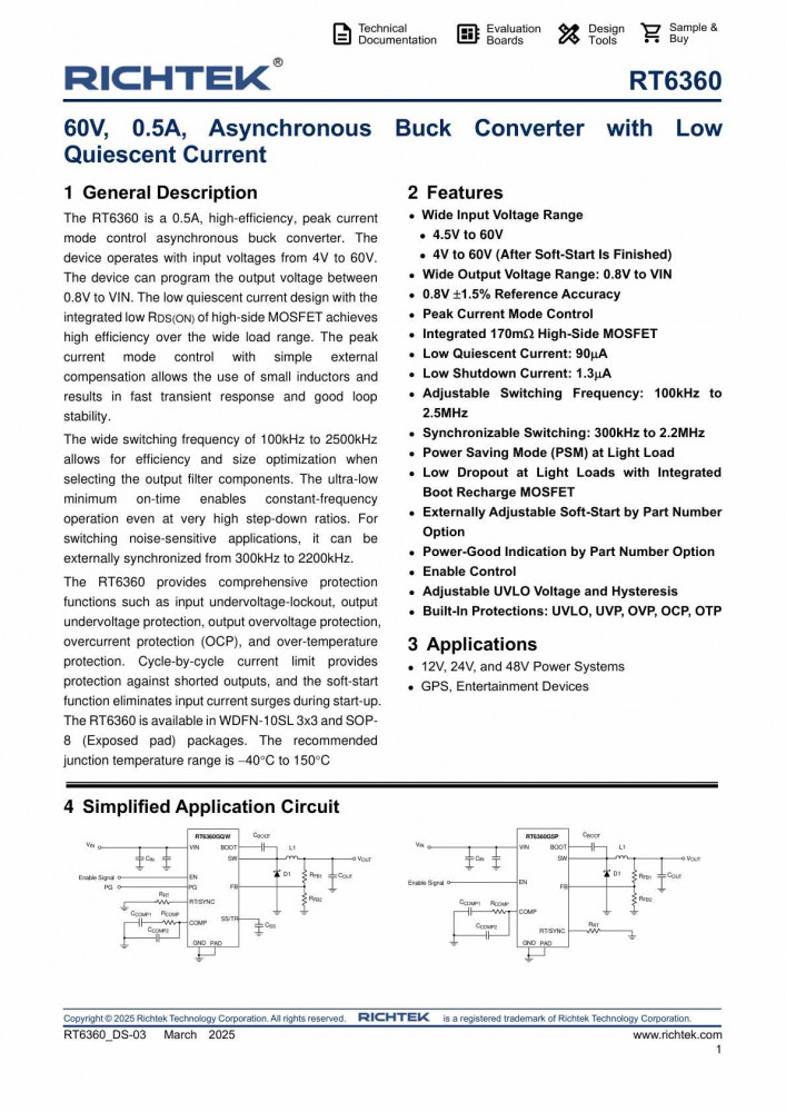 RT6360 datasheet page 1