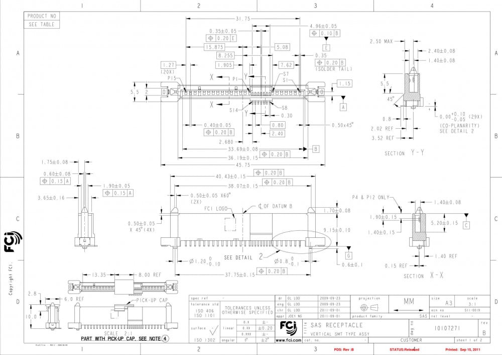 Amphenol 10107271-001C-TRLF technical drawing page 1
