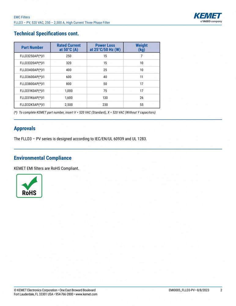 KEMET FLLD3-PV datasheet page 2