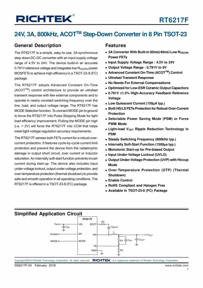 RT6217F technical document page 1