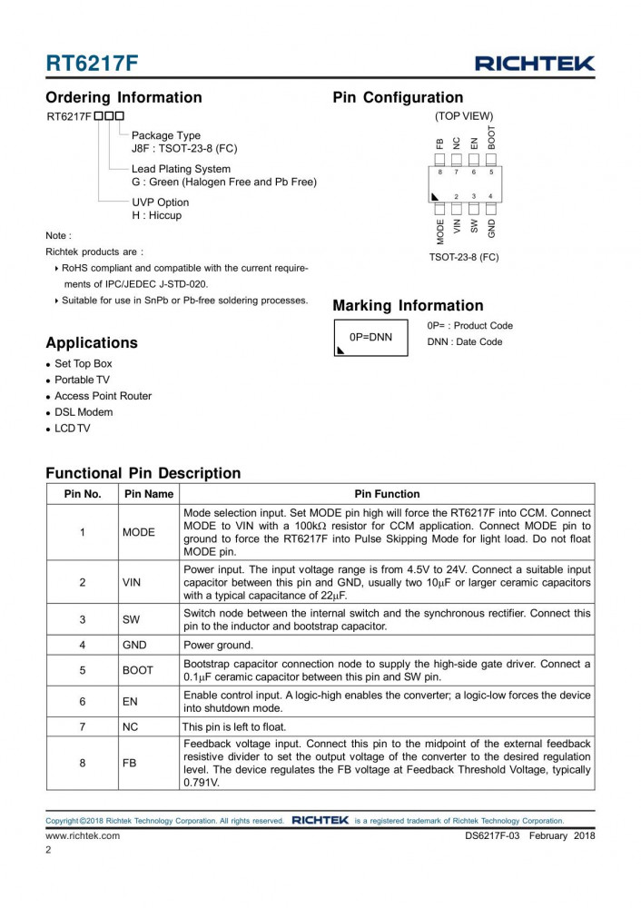 RT6217F technical document page 2