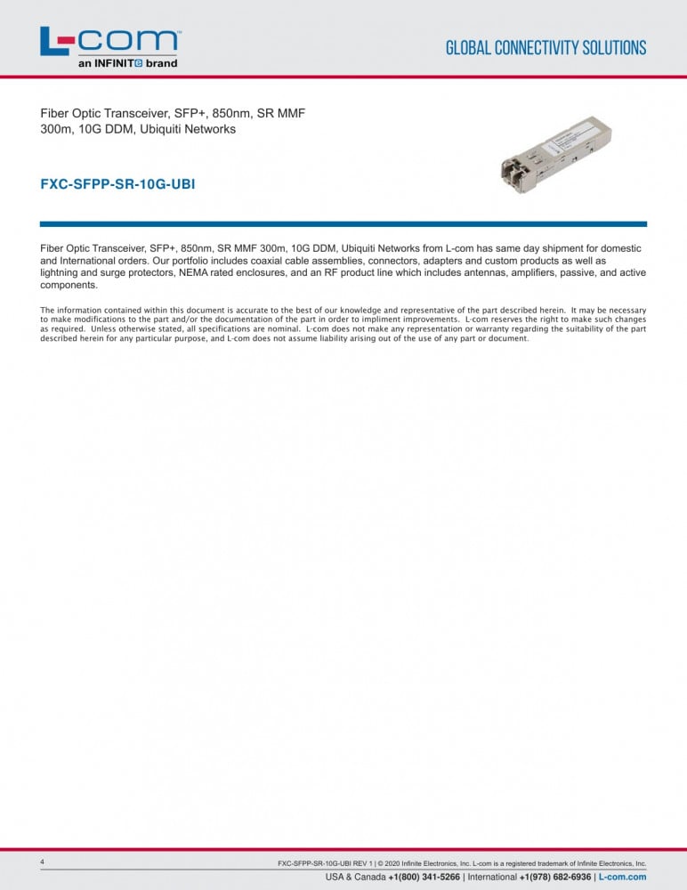 FXC-SFPP-SR-10G-UBI technical document page 4