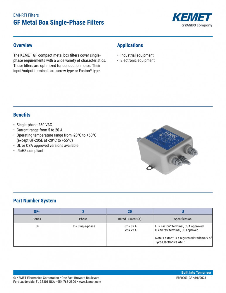 KEMET GF series datasheet page 1