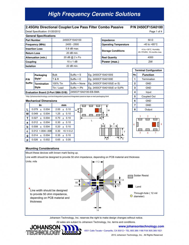 2450CF15A0100E datasheet page 1