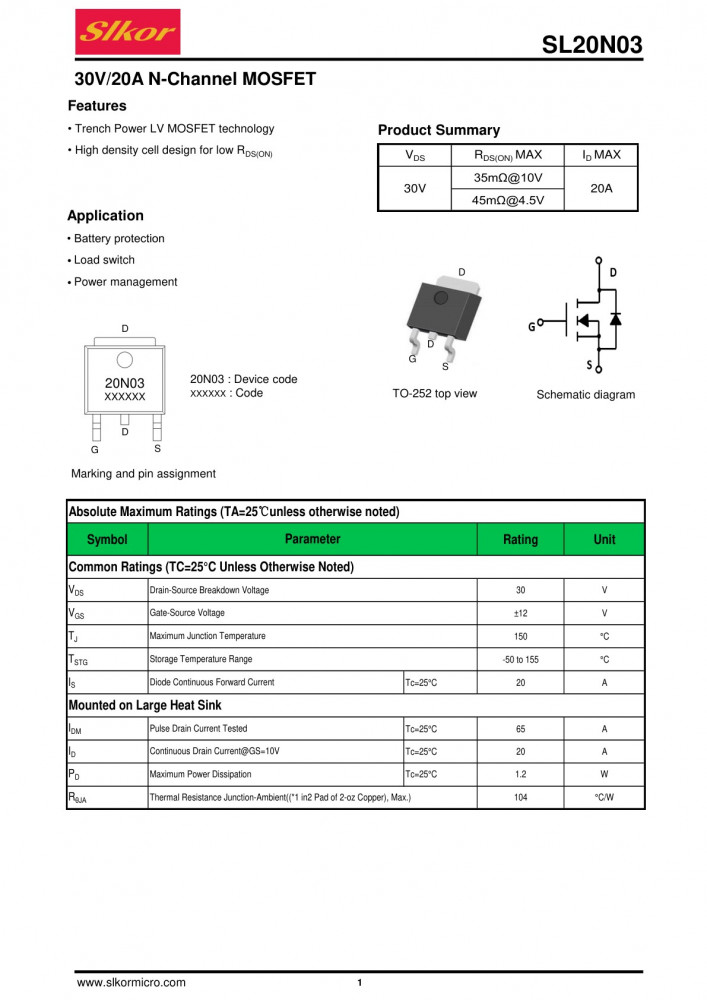 SL20N03 datasheet page 1