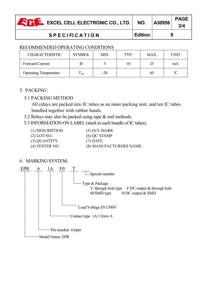 ECE EPR MOS Relay datasheet page 3