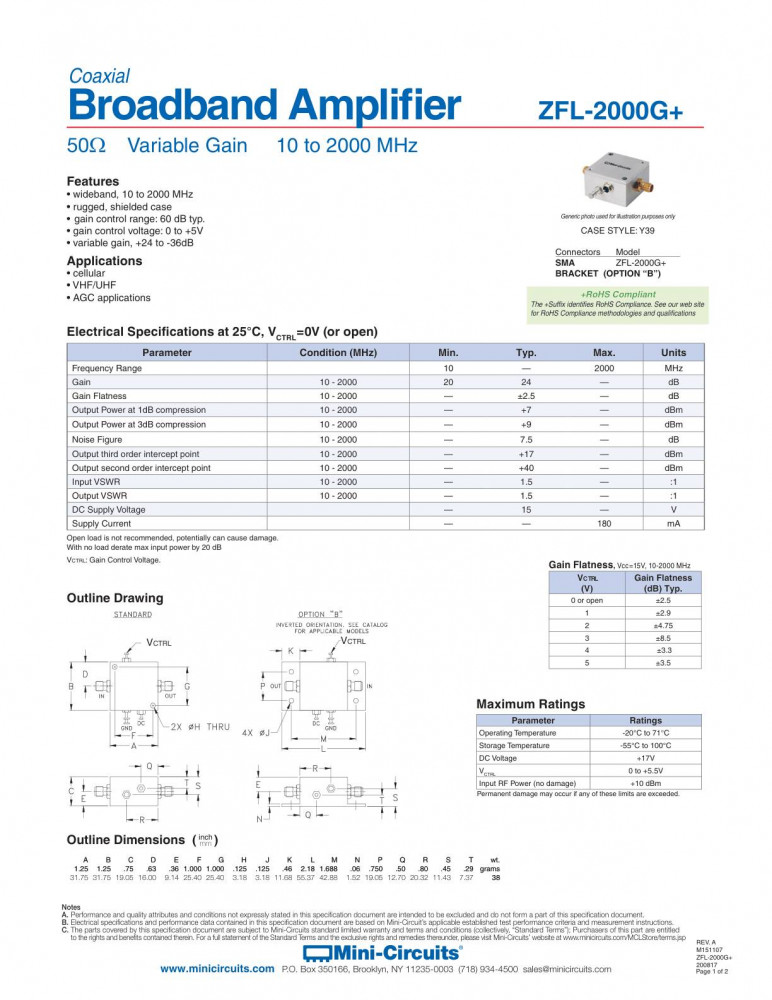 ZFL-2000G+ datasheet page 1