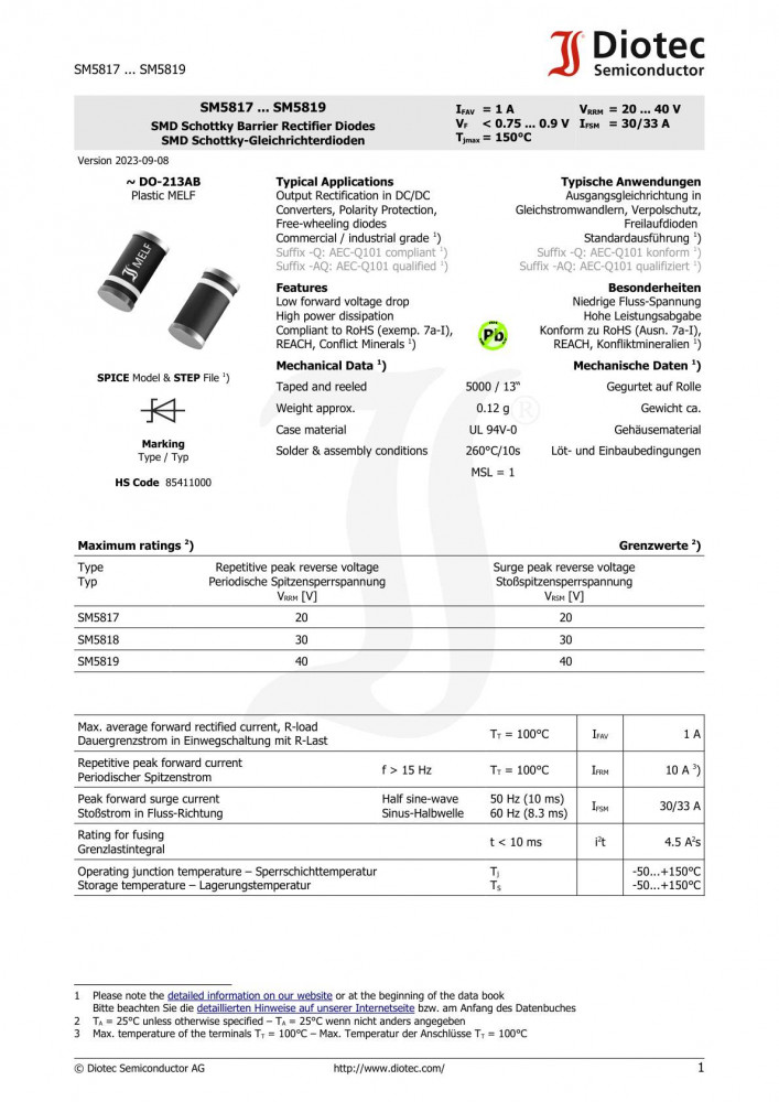 DIOTEC SM5819 datasheet page 1
