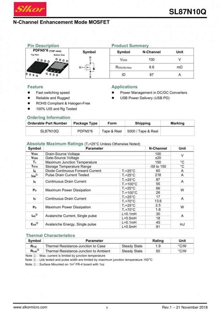 SL87N10Q datasheet page 1