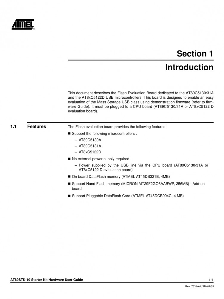 AT89STK-10 hardware guide page 3