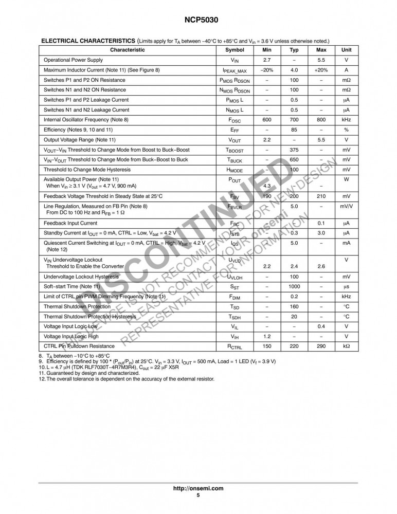 NCP5030 datasheet page 5