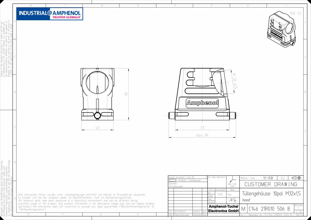 Amphenol C14621R0105068 customer drawing