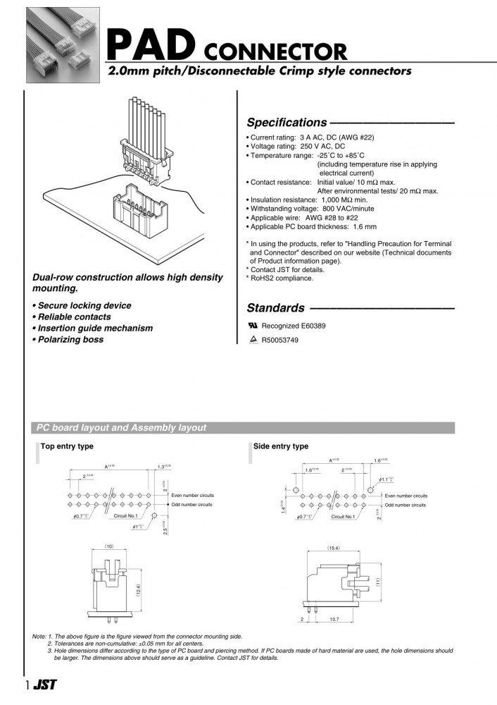 JST PAD connector document page 1