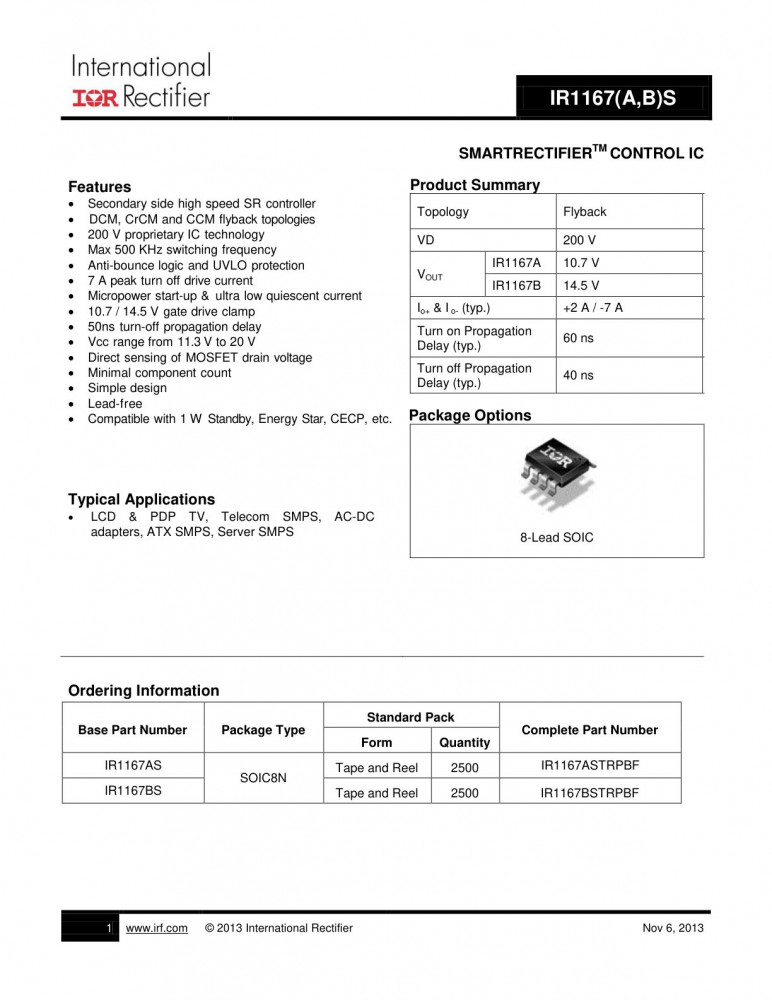 IR1167BSTRPBF datasheet page 1
