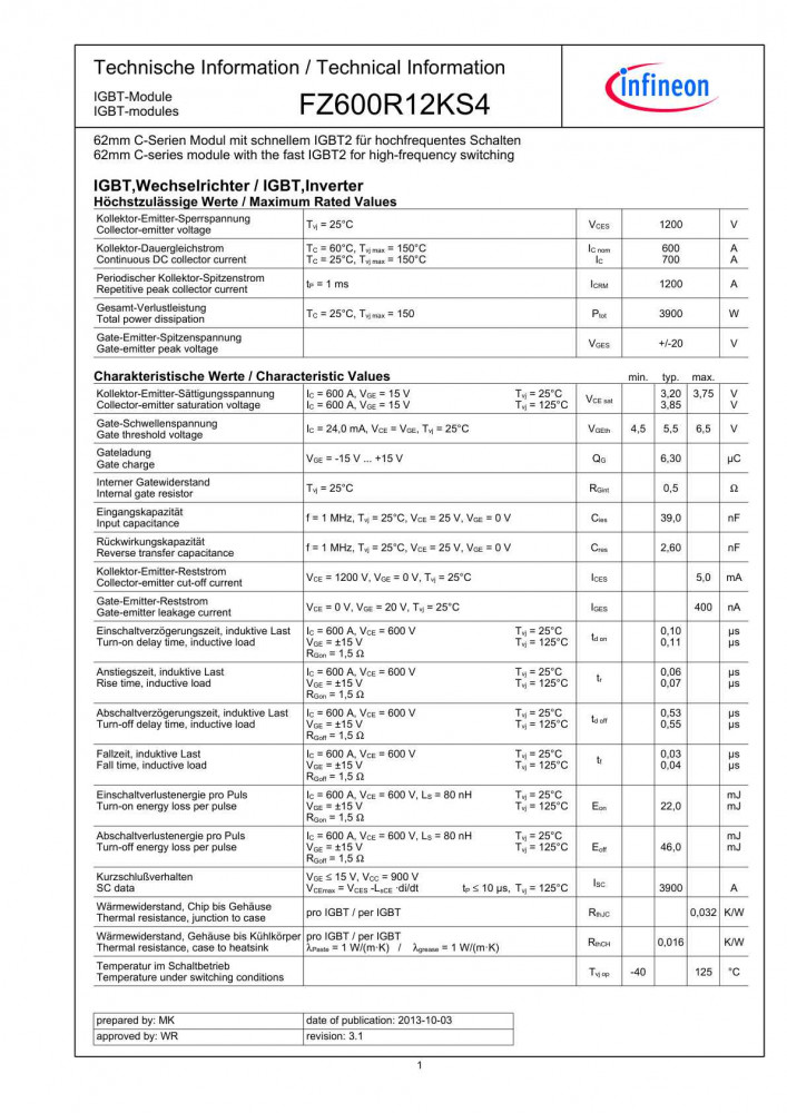 FZ600R12KS4 technical document page 1