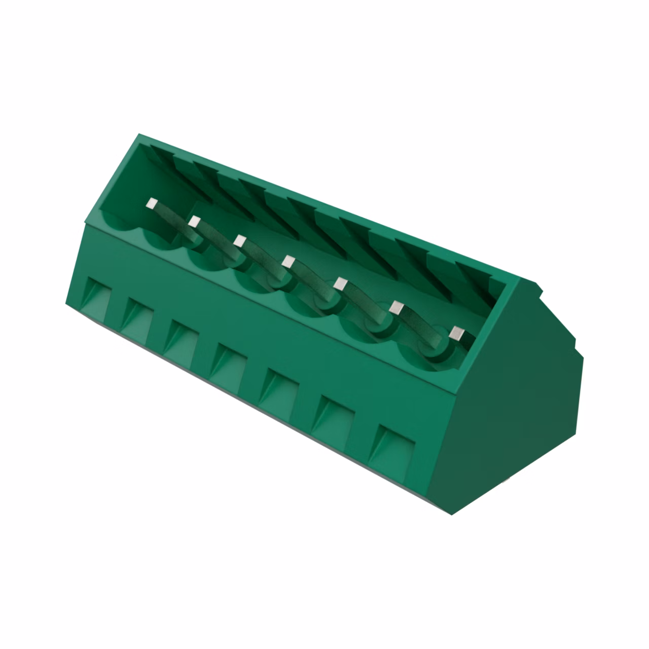 5.00mm Pitch Eurostyle 45° Angle PCB Header, Closed Ends, 7 Circuits, Green for sale