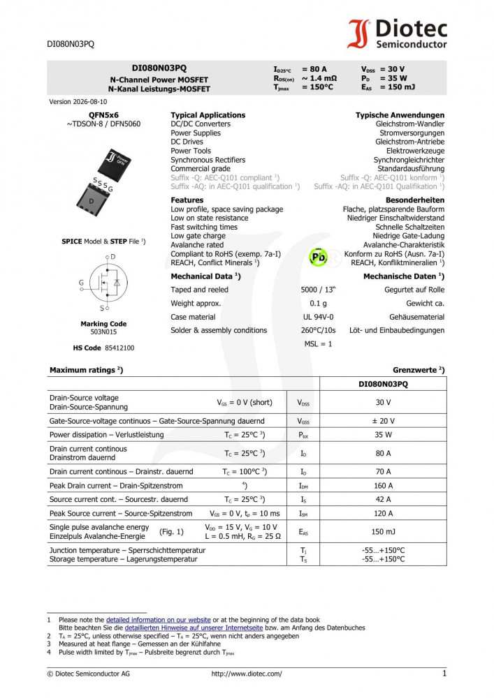 DI080N03PQ datasheet page 1