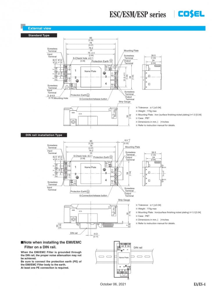 Cosel ESC ESM ESP series technical document page 2