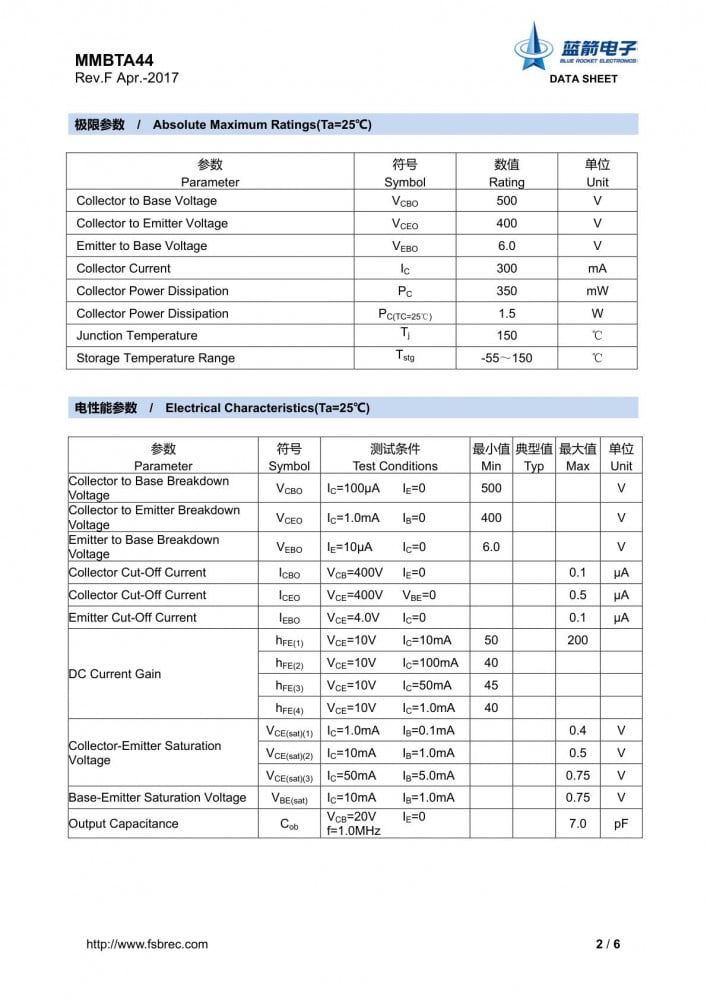 MMBTA44 technical document page 2