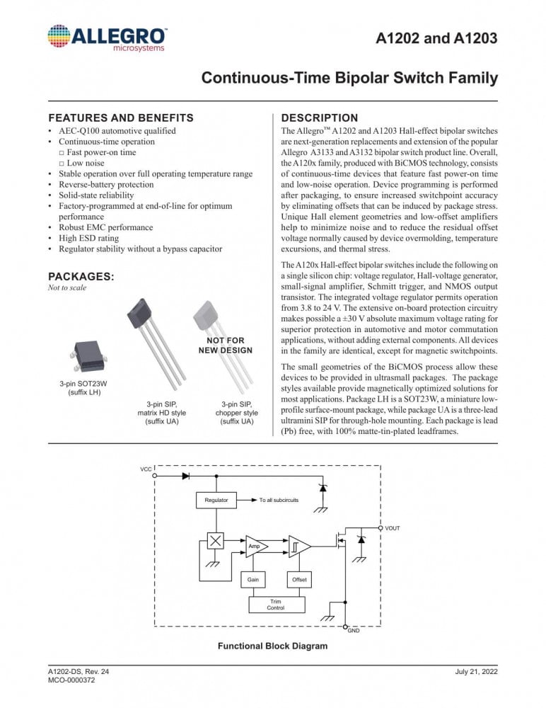 A1203LLHLT-T datasheet page 1