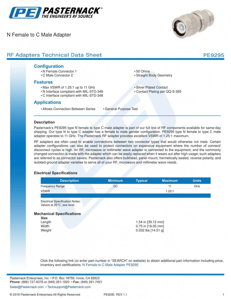 PE9295 datasheet page 1