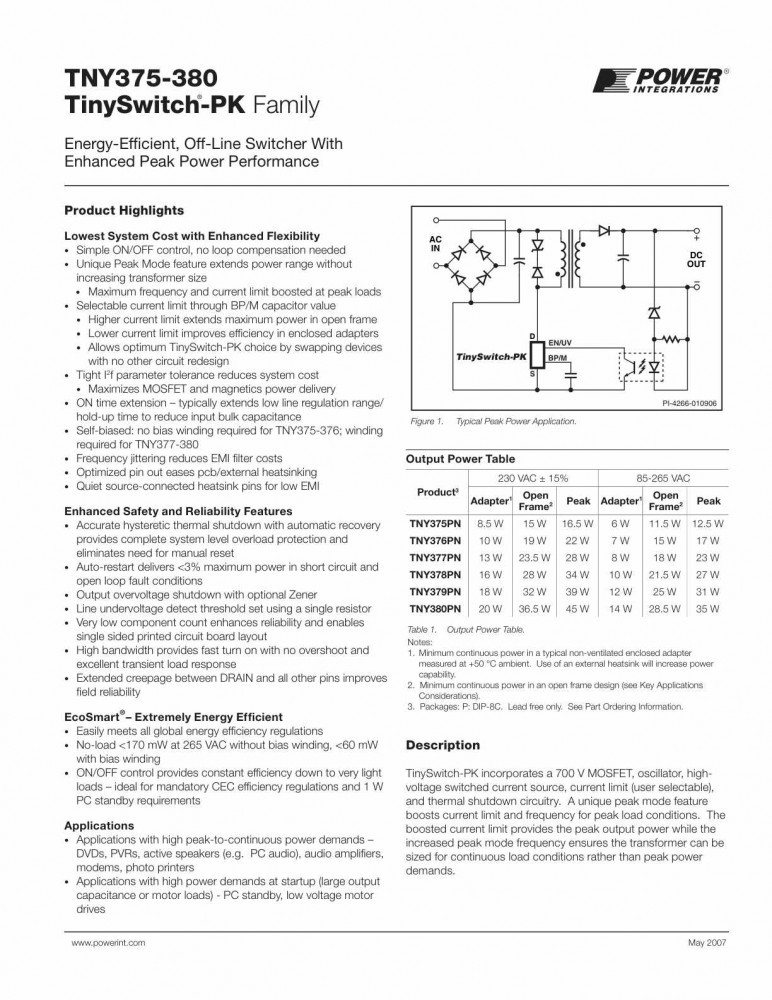TNY380PN datasheet page 1