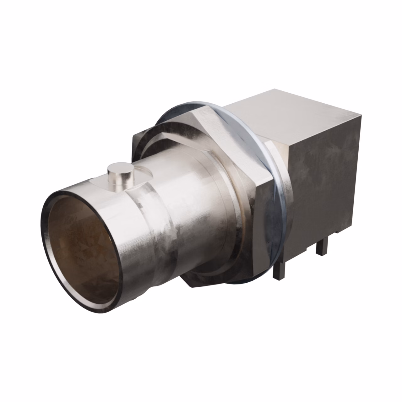 BNC Jack, Right-Angle, Bulkhead Receptacle, PCB, Through Hole, 12 GHz, Brass Body, Tin (Sn) Plated, with Jam Nut and Washer, 3.00mm Leg Length, Tray, 75 Ohms for sale