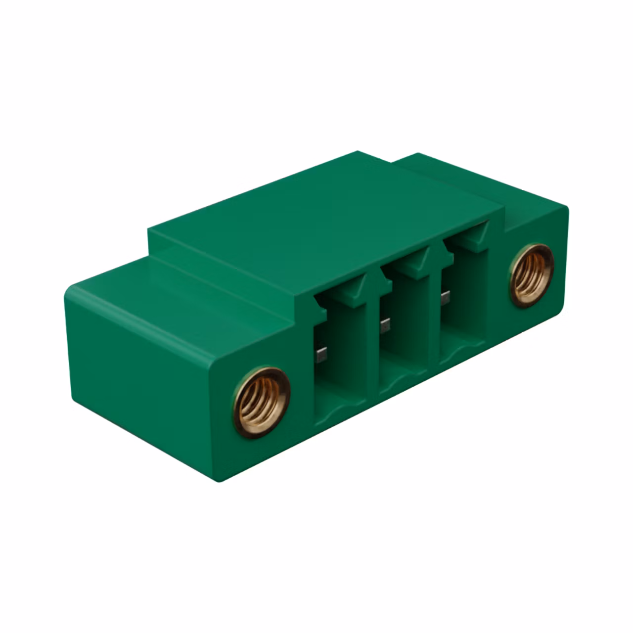 3.81mm Pitch Eurostyle Right-Angle PCB Header, with Threaded Retention Inserts, Green Housing, 3 Circuits for sale