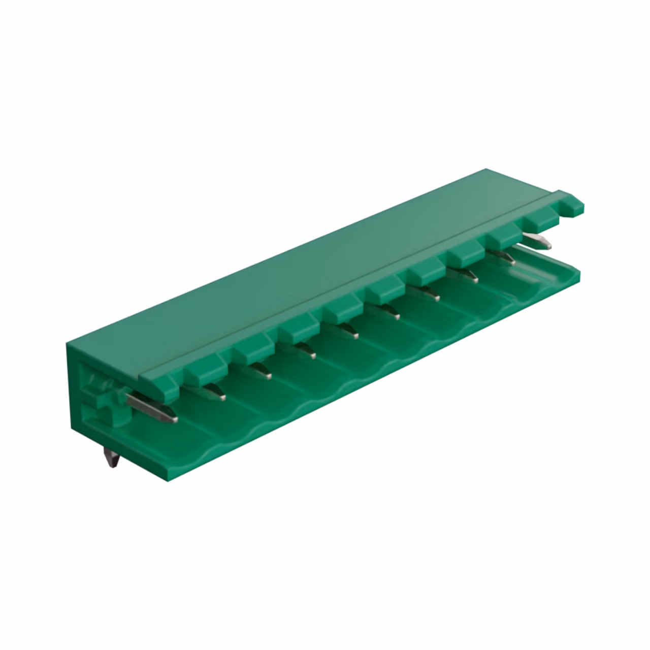 5.08mm Pitch Eurostyle Right-Angle PCB Header, Open Ends, Green Housing, 10 Circuits for sale