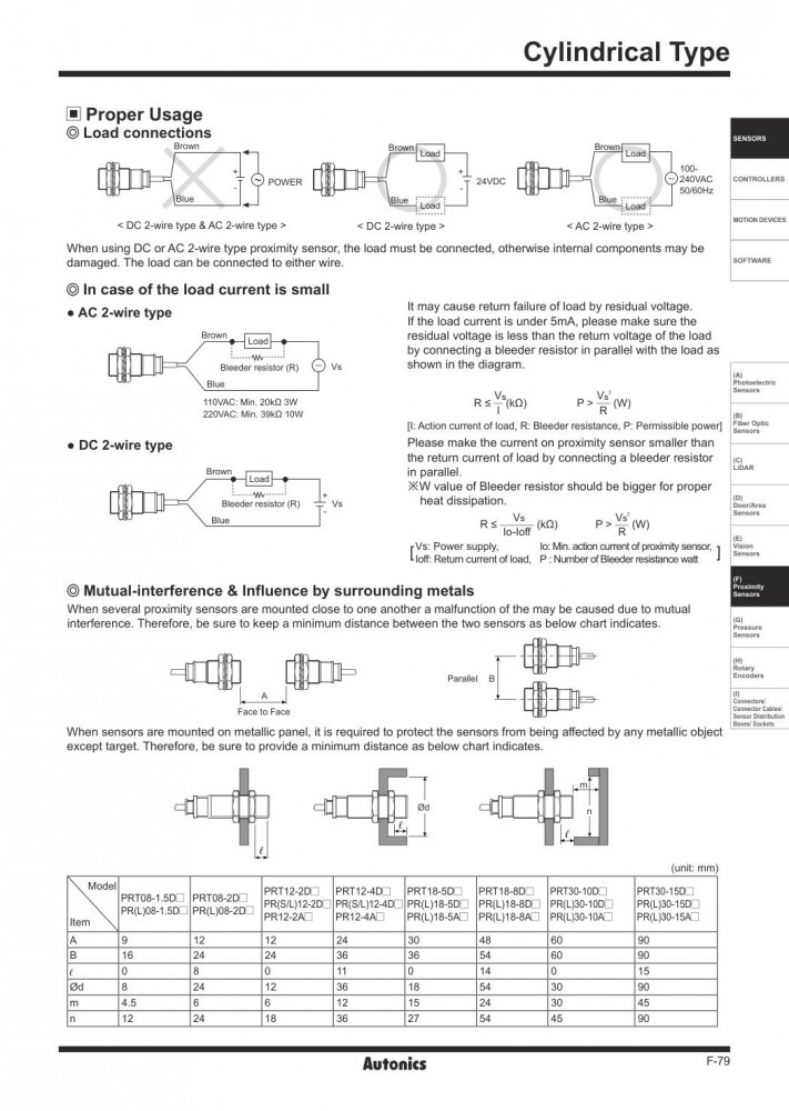 Autonics PR cylindrical proximity sensor documentation page 10