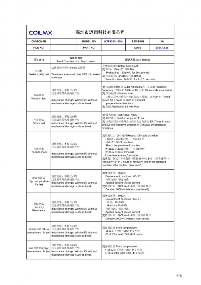 MTF1050-100M approval document page 6