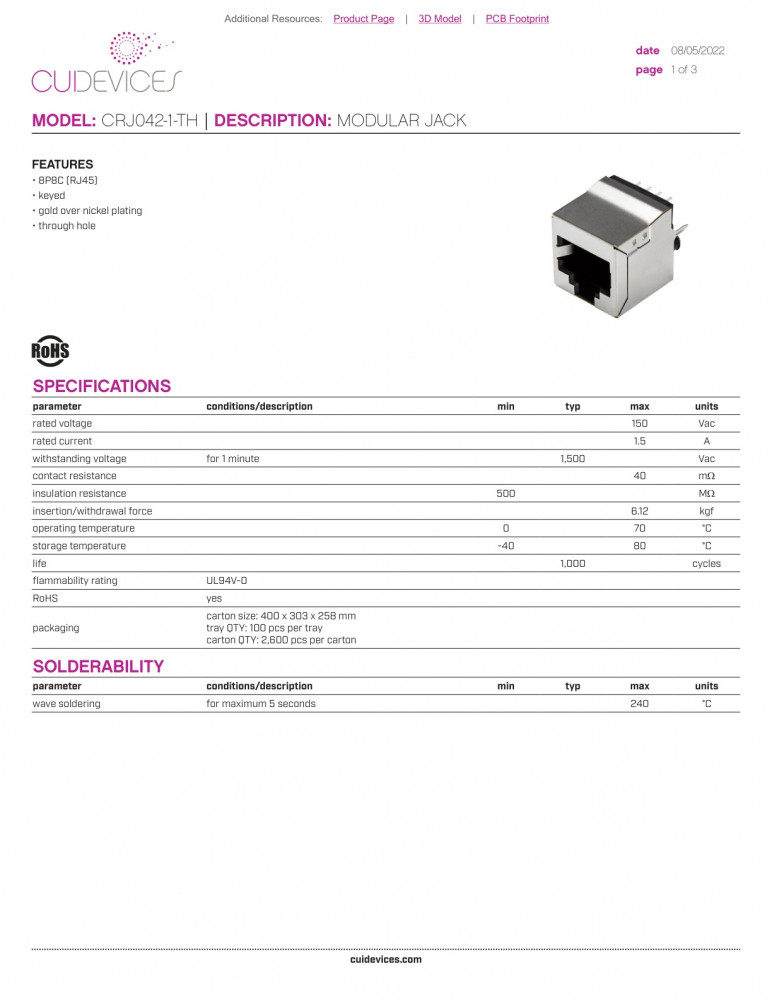 CRJ042-1-TH technical document page 1