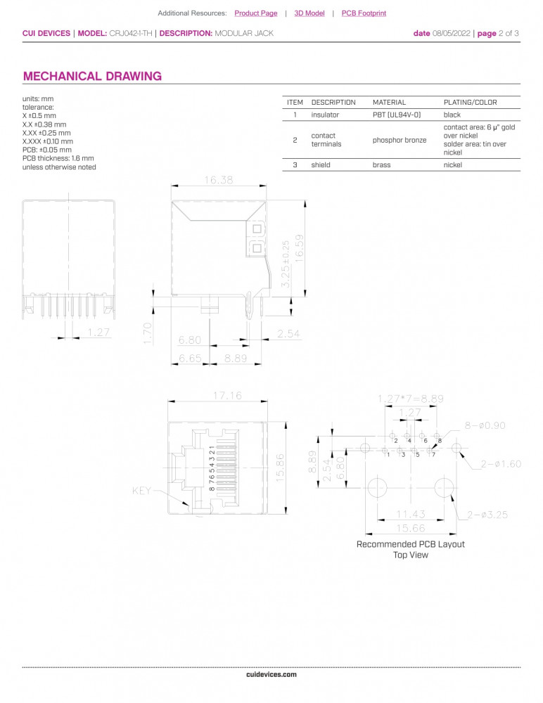 CRJ042-1-TH technical document page 2